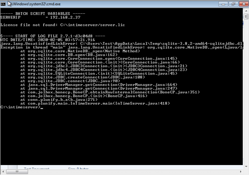 How to fix "java.lang.UnsatisfiedLinkError: org.sqlite.core.NativeDB._open" when starting InTime ...